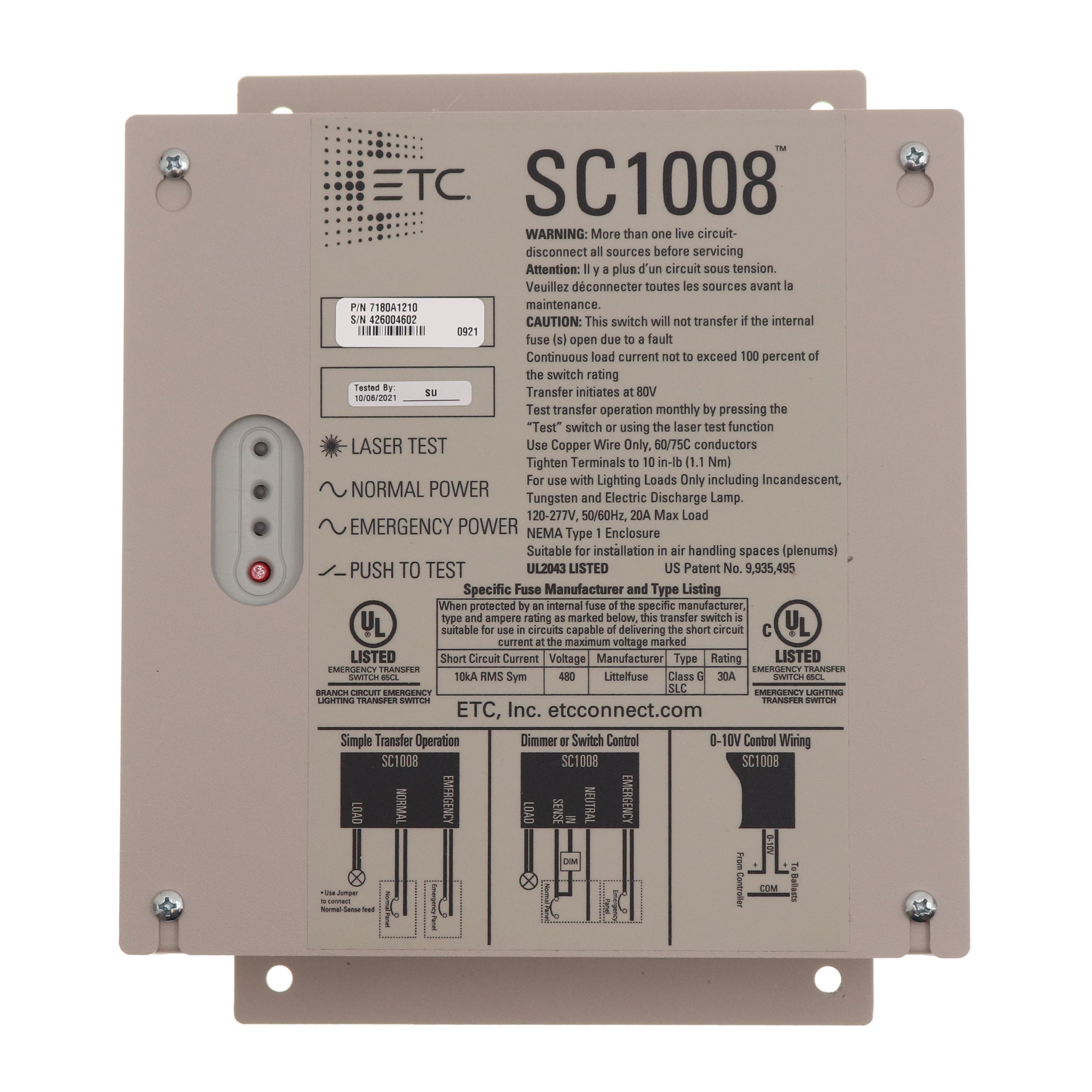 Etc 7180A1210 SC1008 Branch Circuit Elts Emergency Lighting Transfer S ...