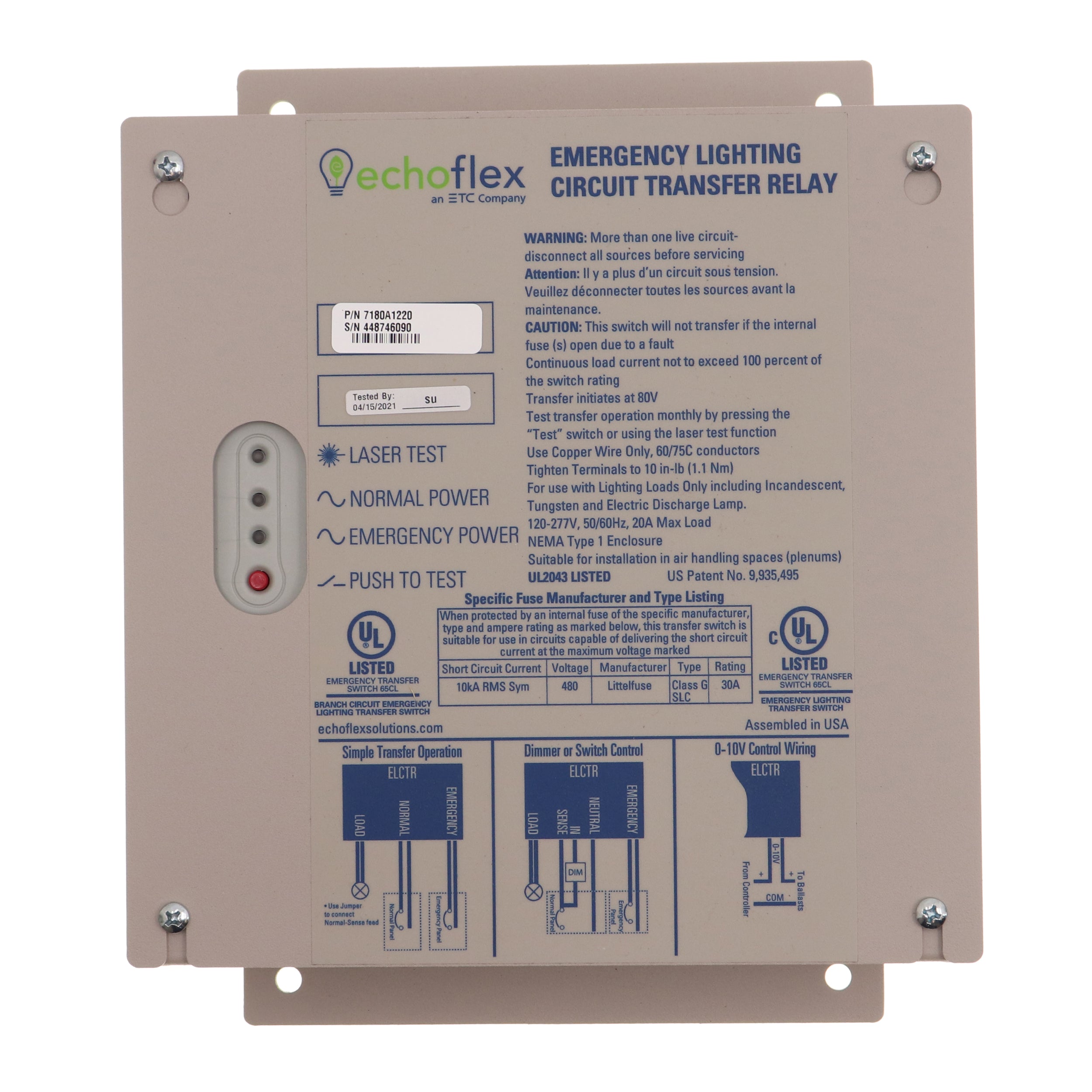 ETC 7180A1220 SC1008 BRANCH CIRCUIT ELTS EMERGENCY LIGHTING TRANSFER S ...