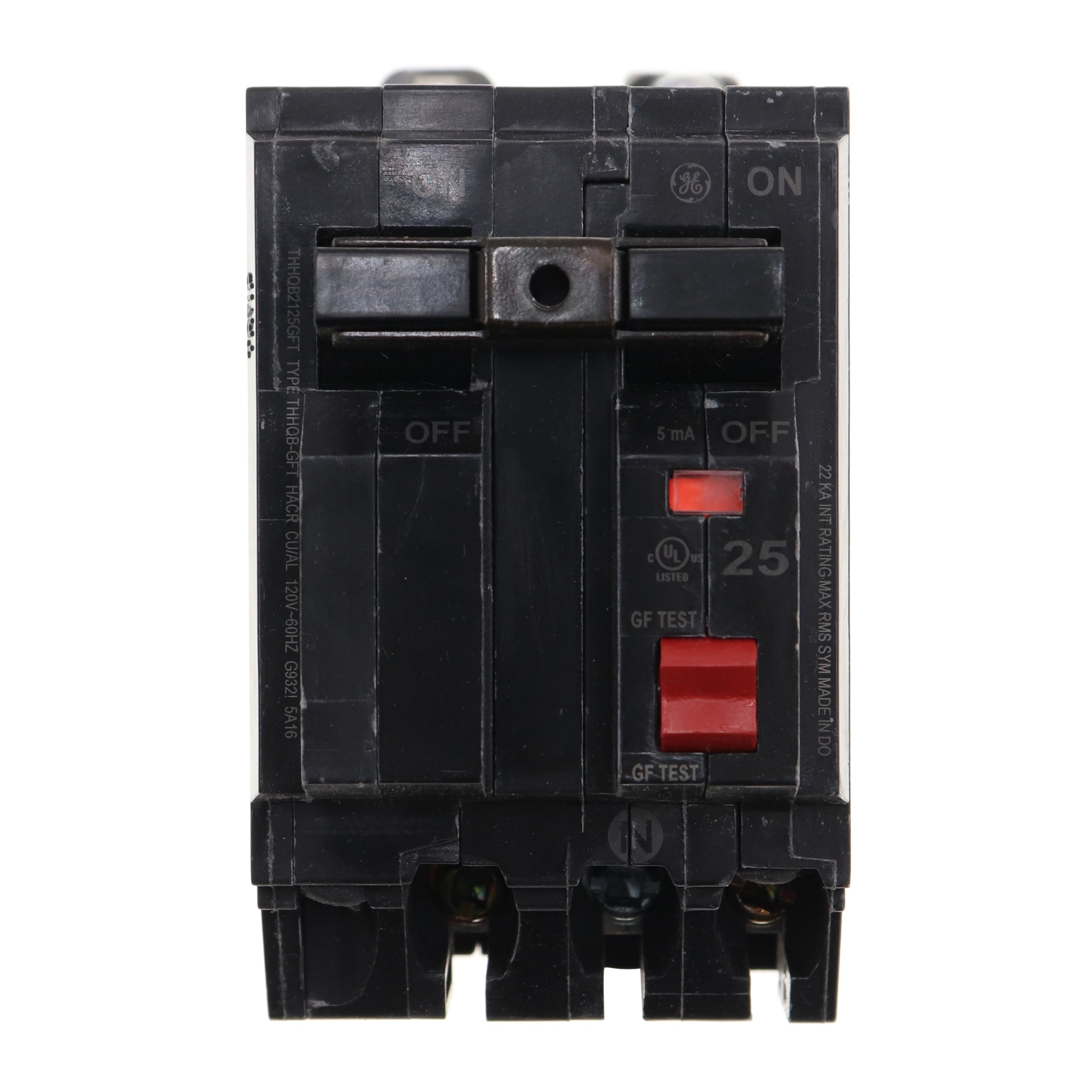 Ge THHQB2125GFT Ground Fault Circuit Breaker, Gfci, 2-POLE, 25-AMP, 24 ...