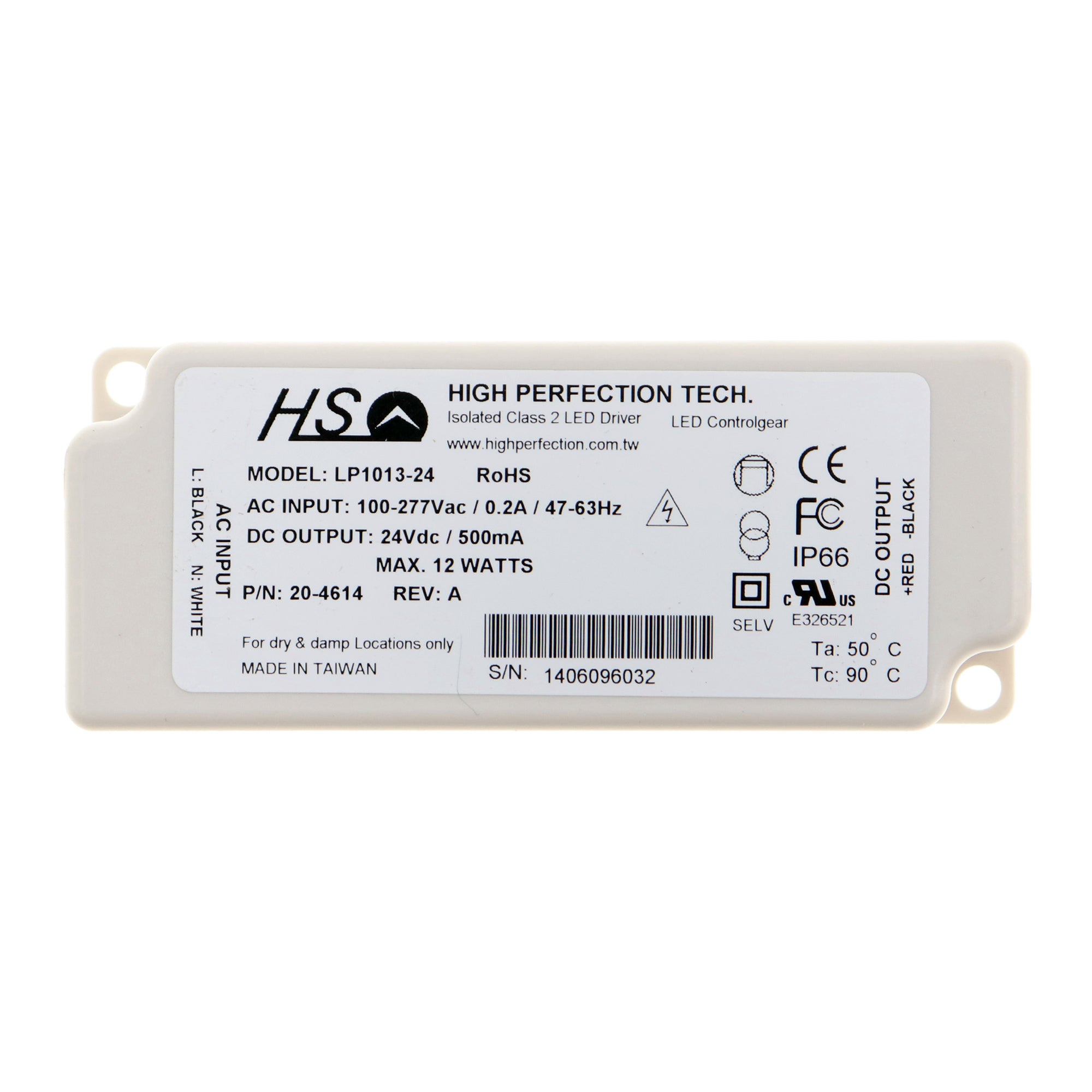HIGH PERFECTION TECH LP1013 24 LED DRIVER 24VDC 500MA 12W 100 277V HIGH PERFECTION TECH LP1013 24 LED DRIVER 24VDC 500MA 12W 100 277V