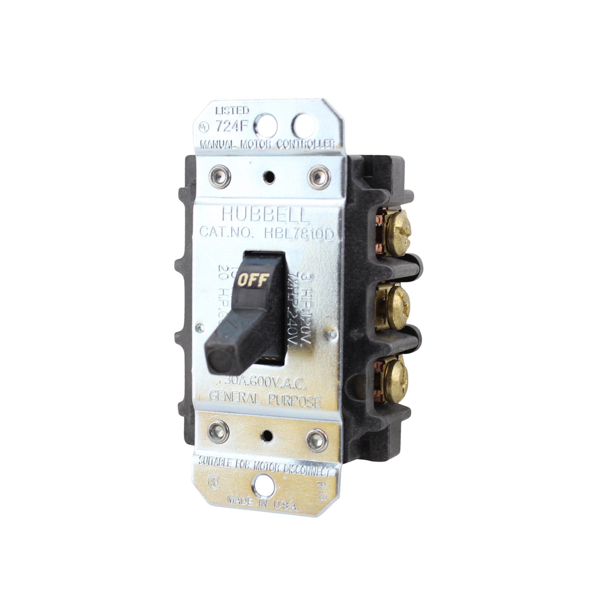 HUBBELL HBL7810D MANUAL MOTOR DISCONNECT 3 POLE 30A 600VAC W/O OVERLOA ...