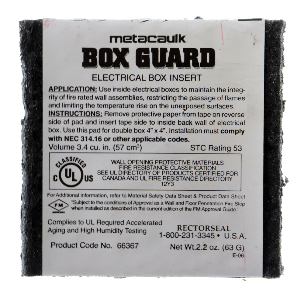 RECTORSEAL 66367 METACAULK ELECTRICAL-BOX FIRE-GUARD INSERT, 4-INCH X ...