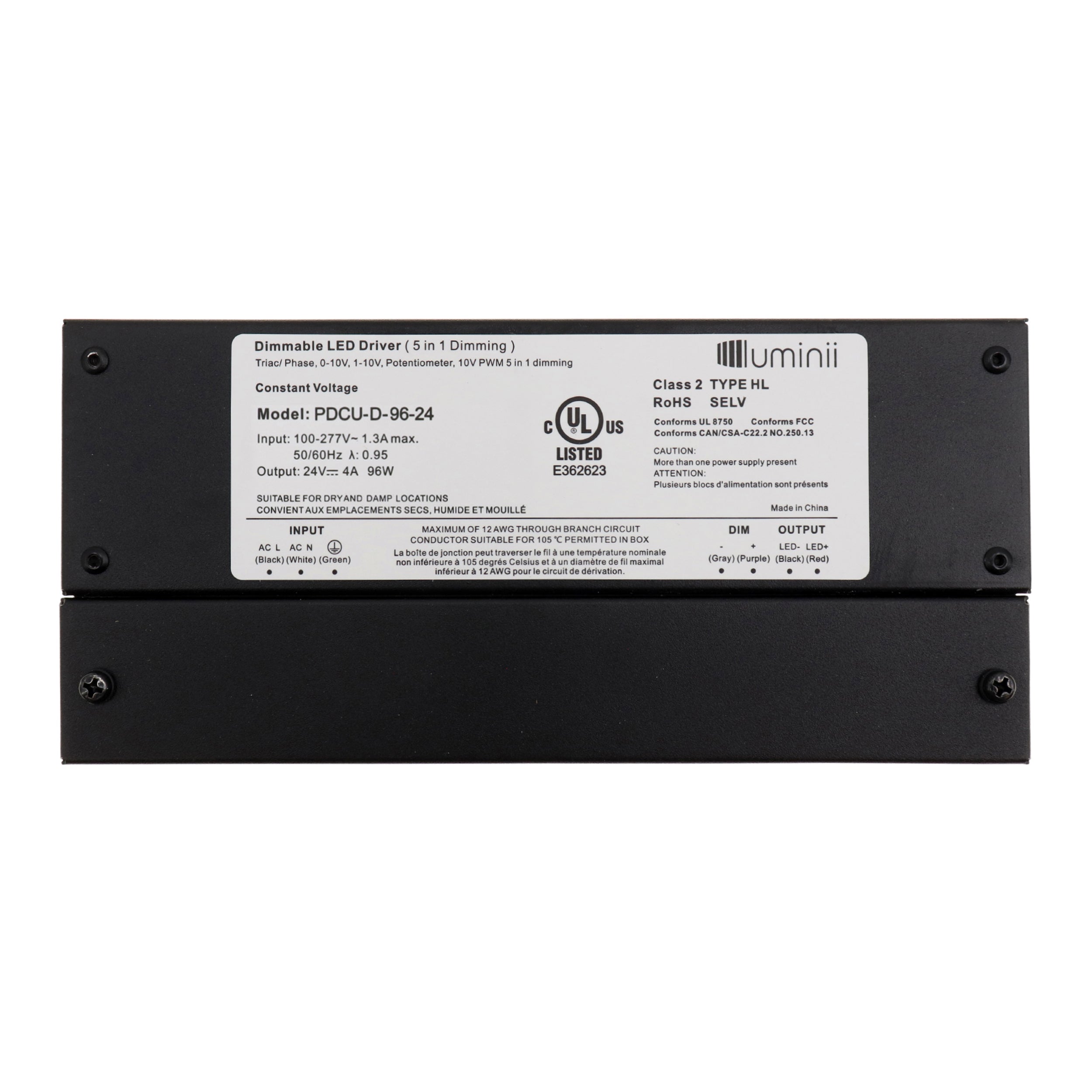 Luminii PDCU-96-24 Dimmable Led Driver Power Supply, 24VDC 96W 4A, 100 ...